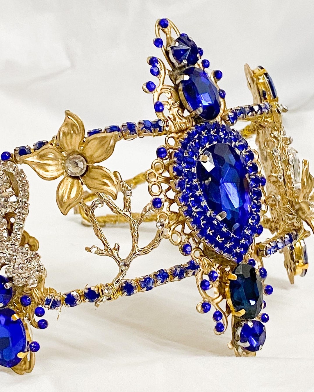 Beatrice Royal Blue Art Deco Crown - Bridal Crown- Wedding Headpiece ...