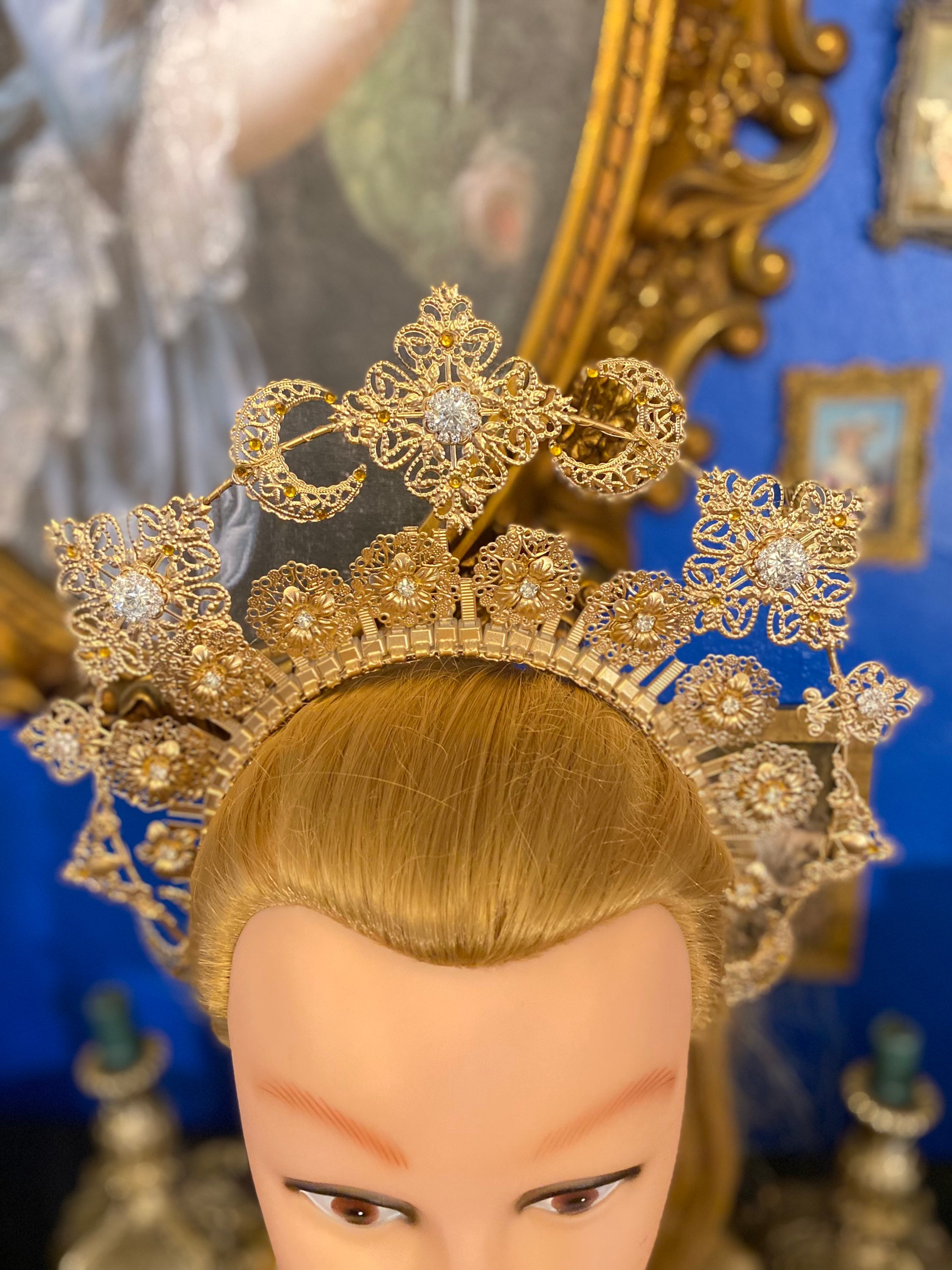 Moon Goddess Crown Gold Halo Goddess Headdress Crystal - Etsy