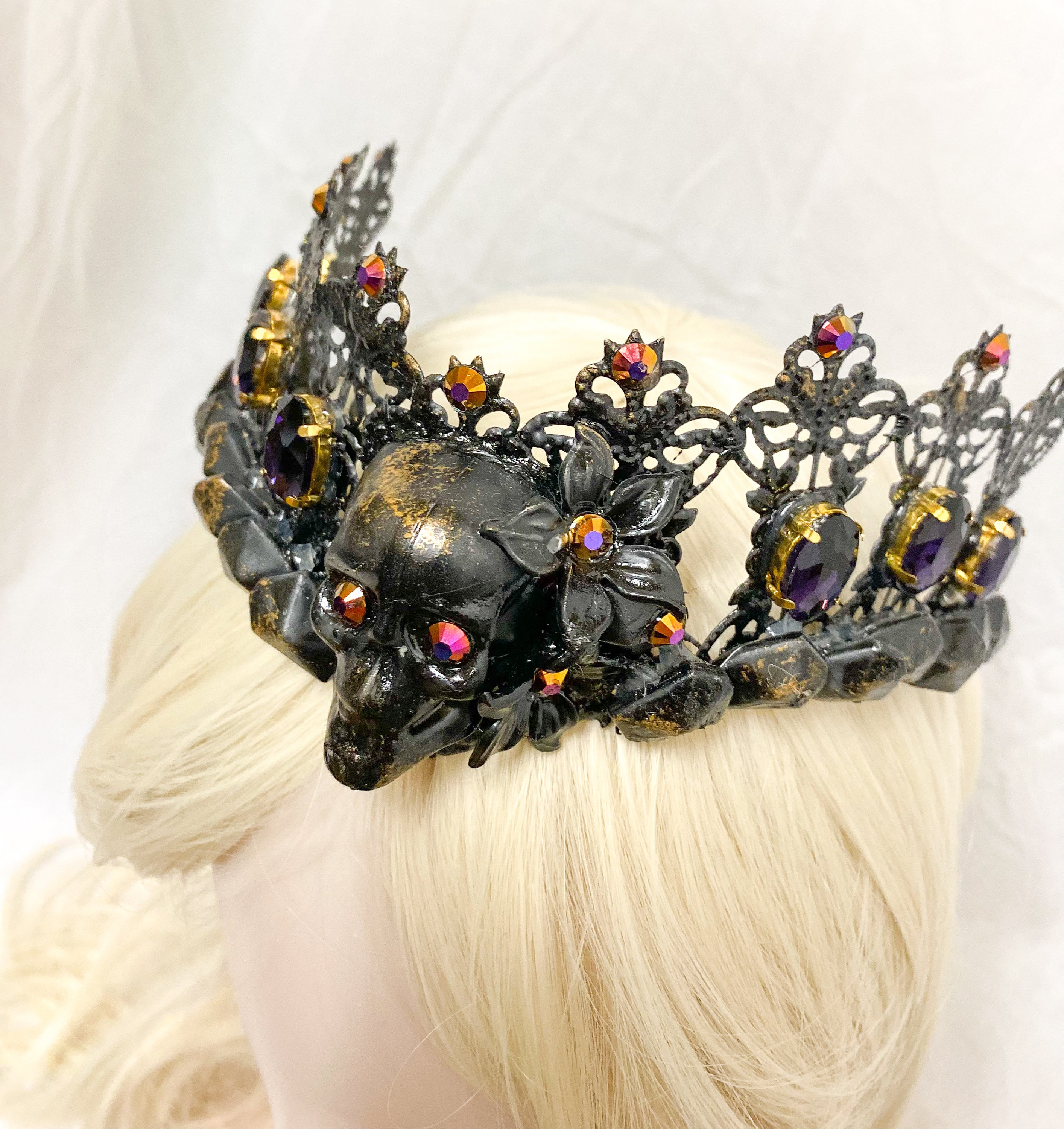 Dark Queen Crown Skull Tiara Crown Black Crown Black Wedding Handmade ...