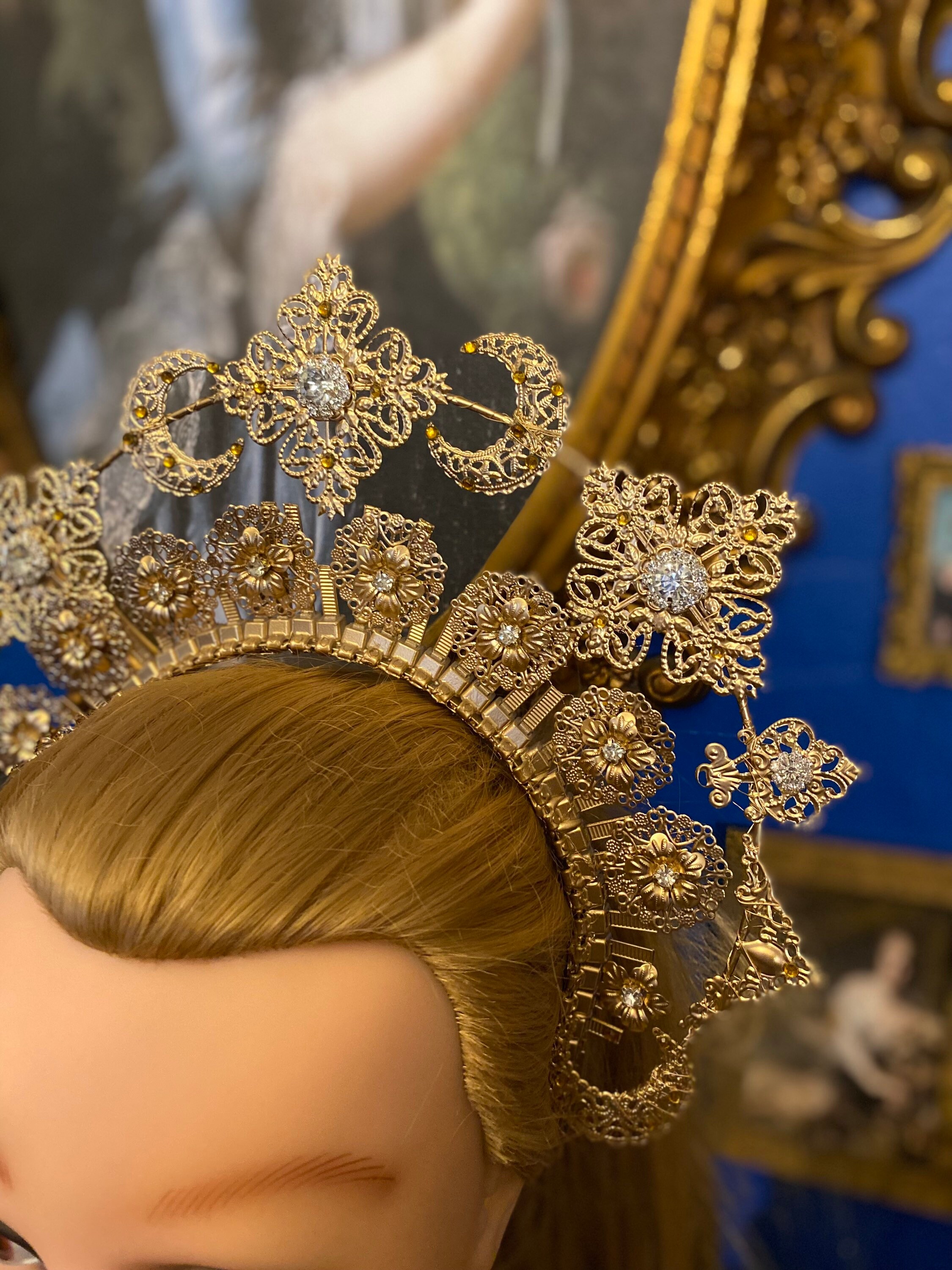 Moon Goddess Crown Gold Halo Goddess Headdress Crystal Crown Halo ...