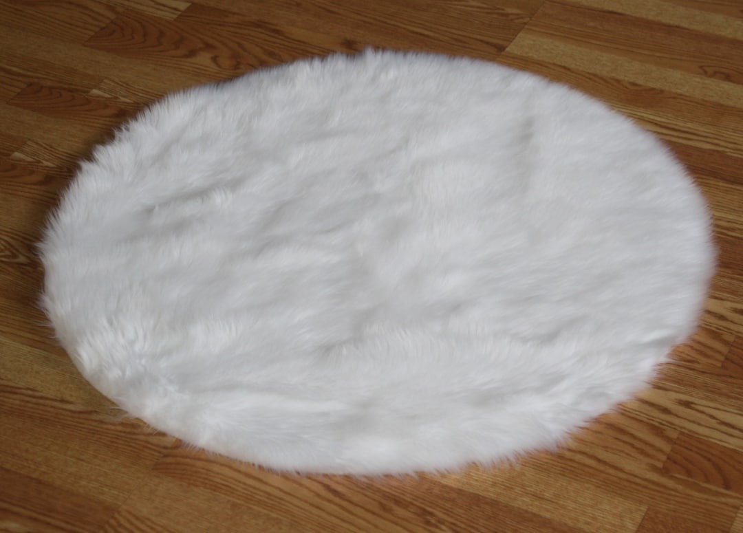 4'9 Large Round PURE WHITE Premium Faux Fur Rug Non-slip Washable Great ...