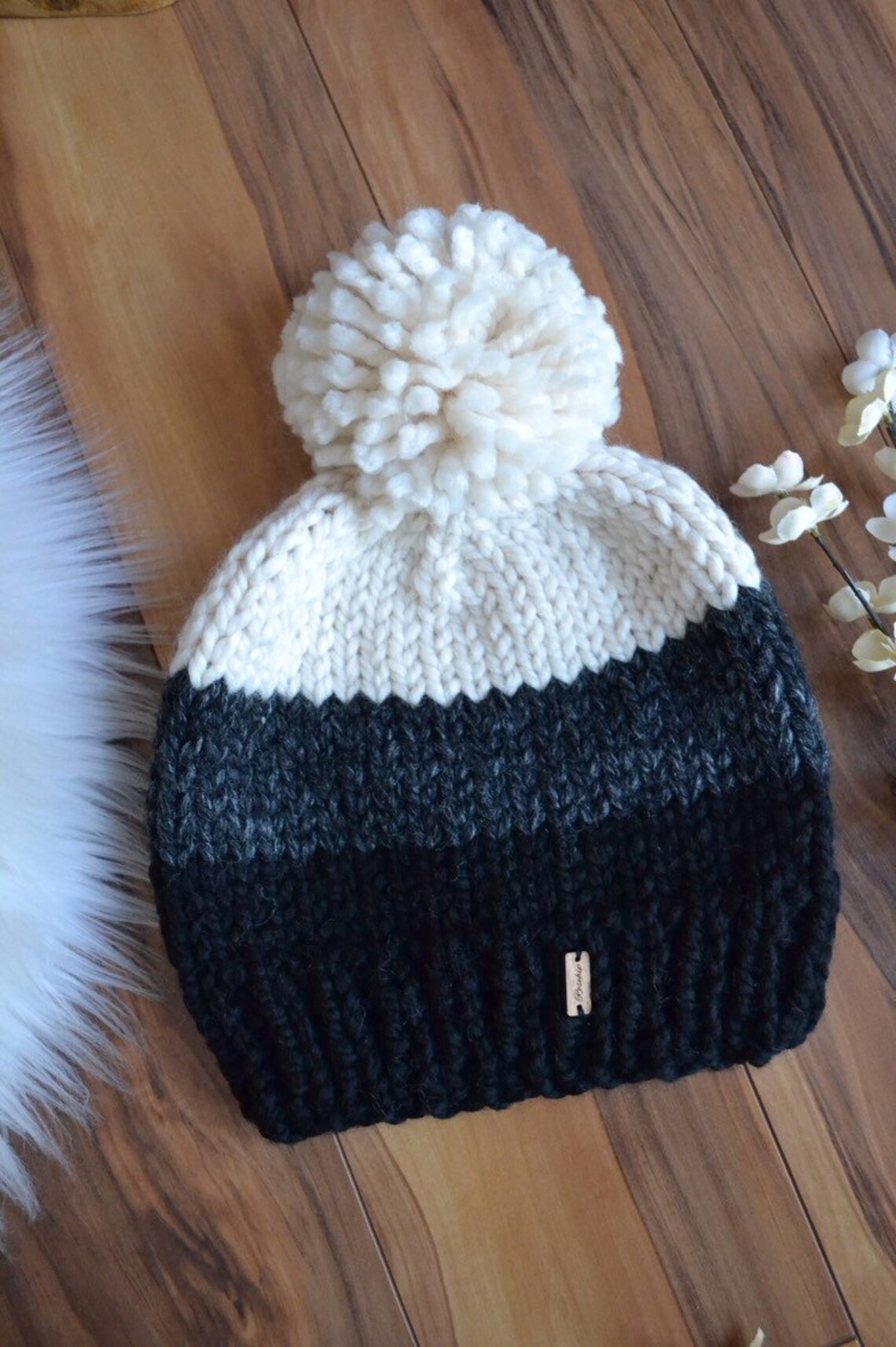 KNITTING PATTERN DIY Beanie Hat Pattern the Mountaineer Color Block Pom ...