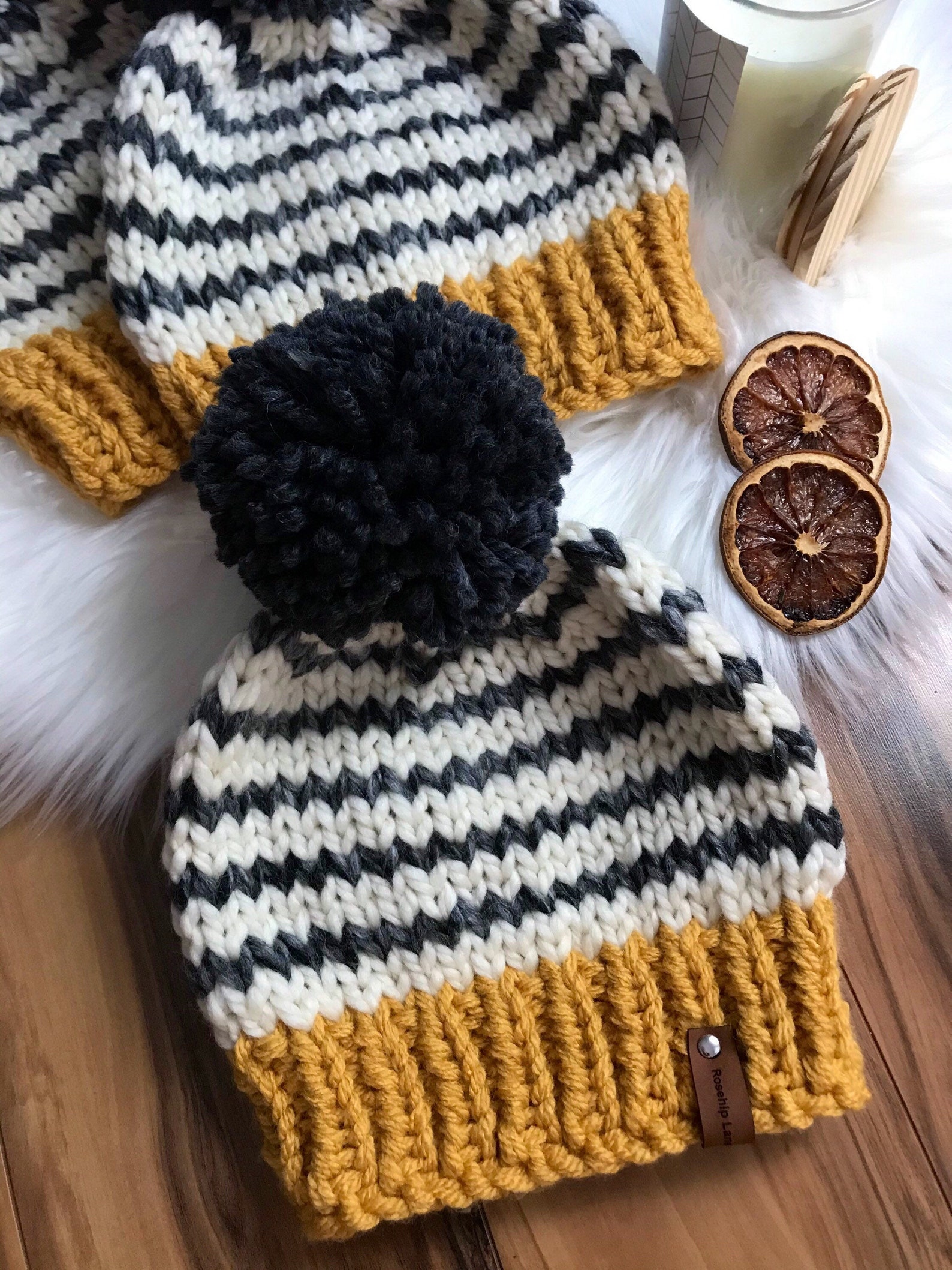 Knitted Hat DIY, Women’s Beanie PATTERN, Chunky Knit Hat, Striped Knit ...