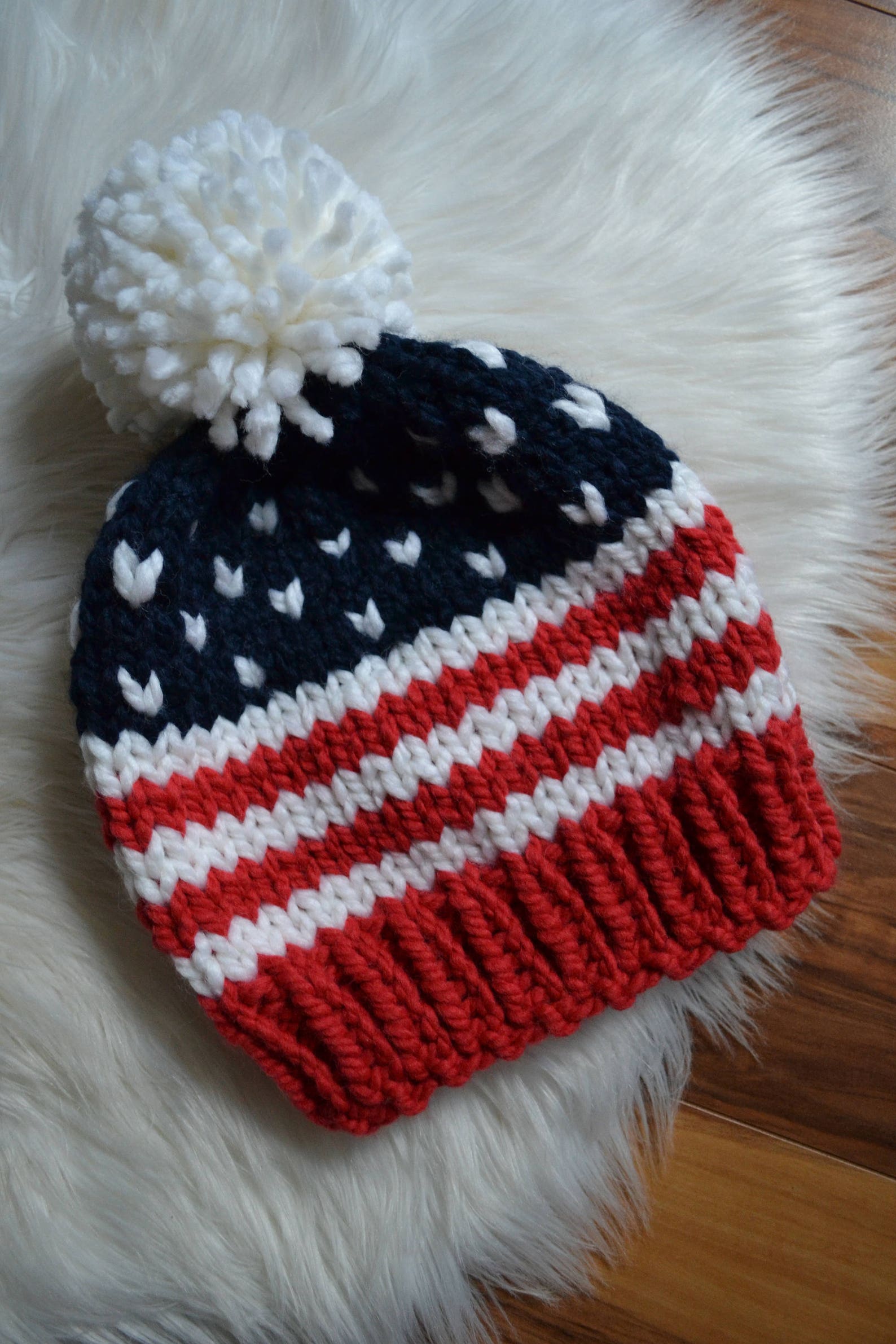 KNITTING PATTERN American Flag Patriotic Slouchy Pom Pom - Etsy