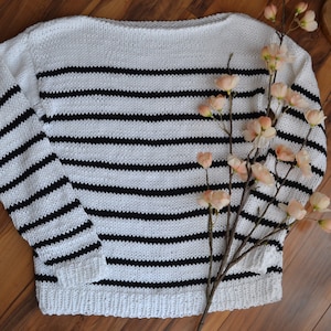 KNITTING PATTERN DIY Sailor Striped Cotton Sweater, Women's Knit Top ...