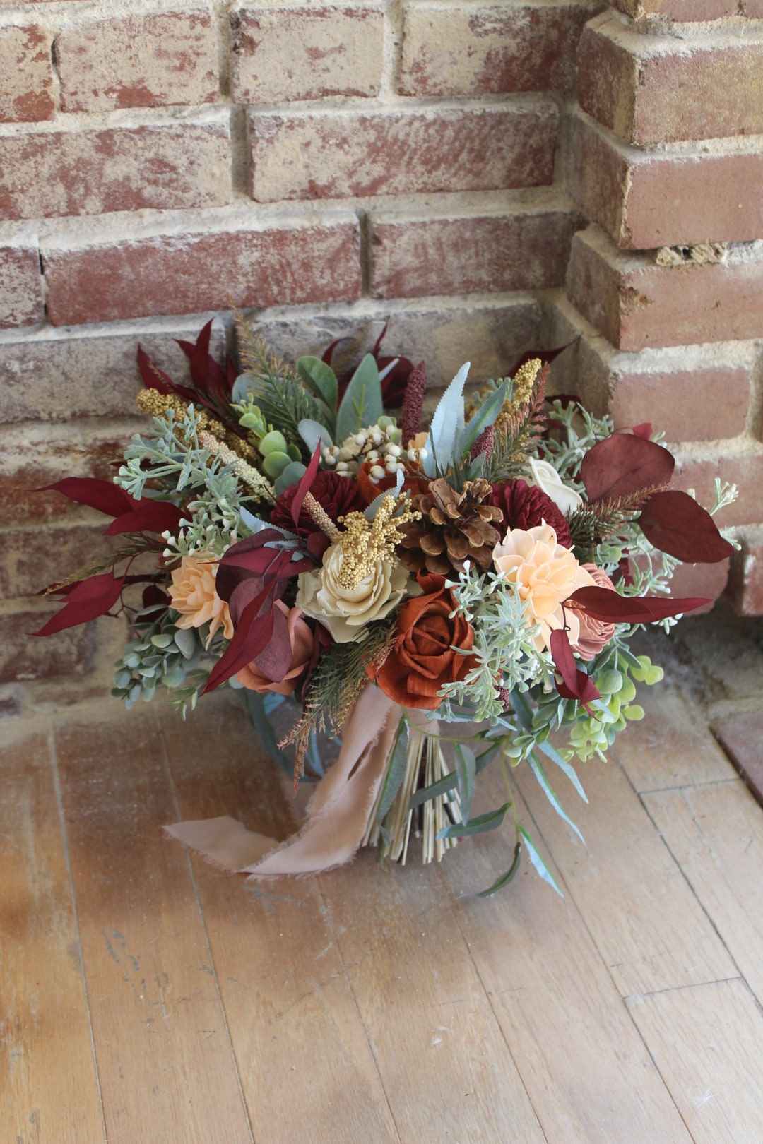 QUICK SHIP Allison Wood Flower Wedding Bouquet With Ivory and - Etsy