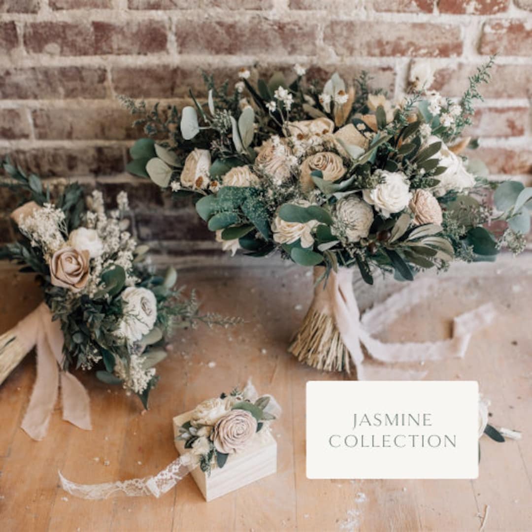 JASMINE | Wood Flower Wedding Bouquet With Sola Wood Flowers and ...