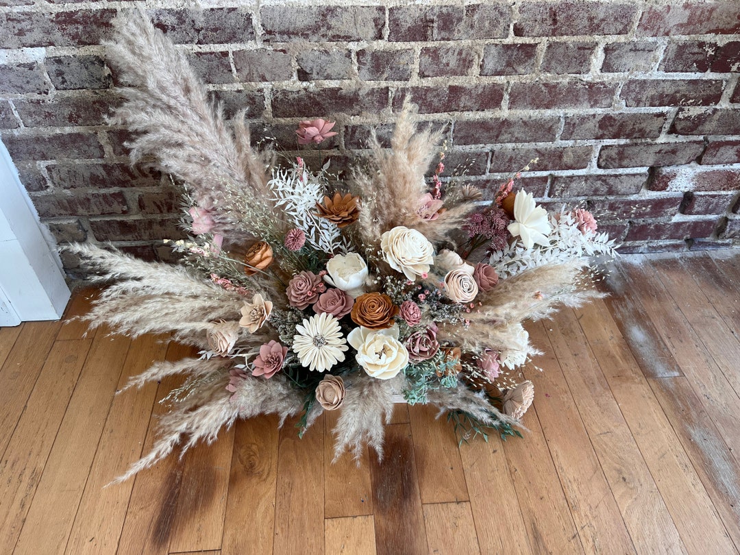 SHELBY | Ground Arch Wedding Floral Arrangement With Wood Flowers ...