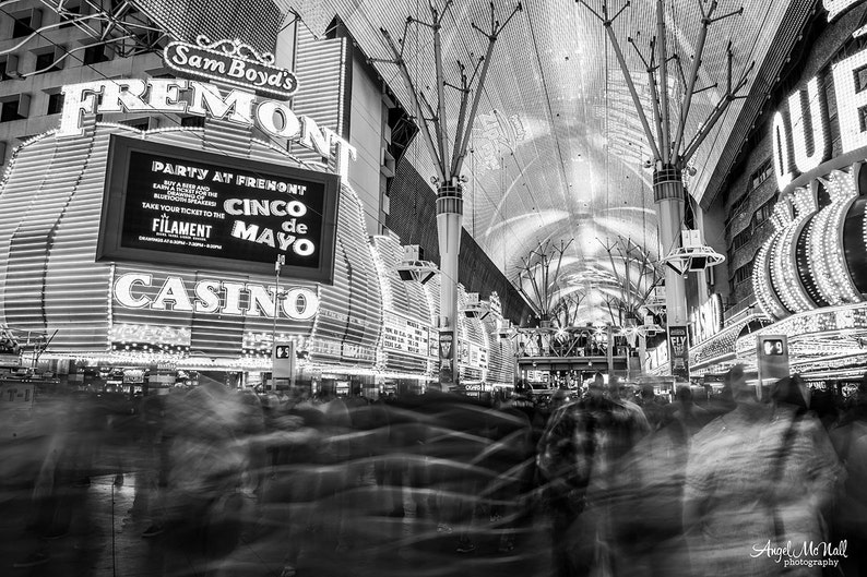 Fremont Street Las Vegas Photography Print: Black and White Night Scene ...