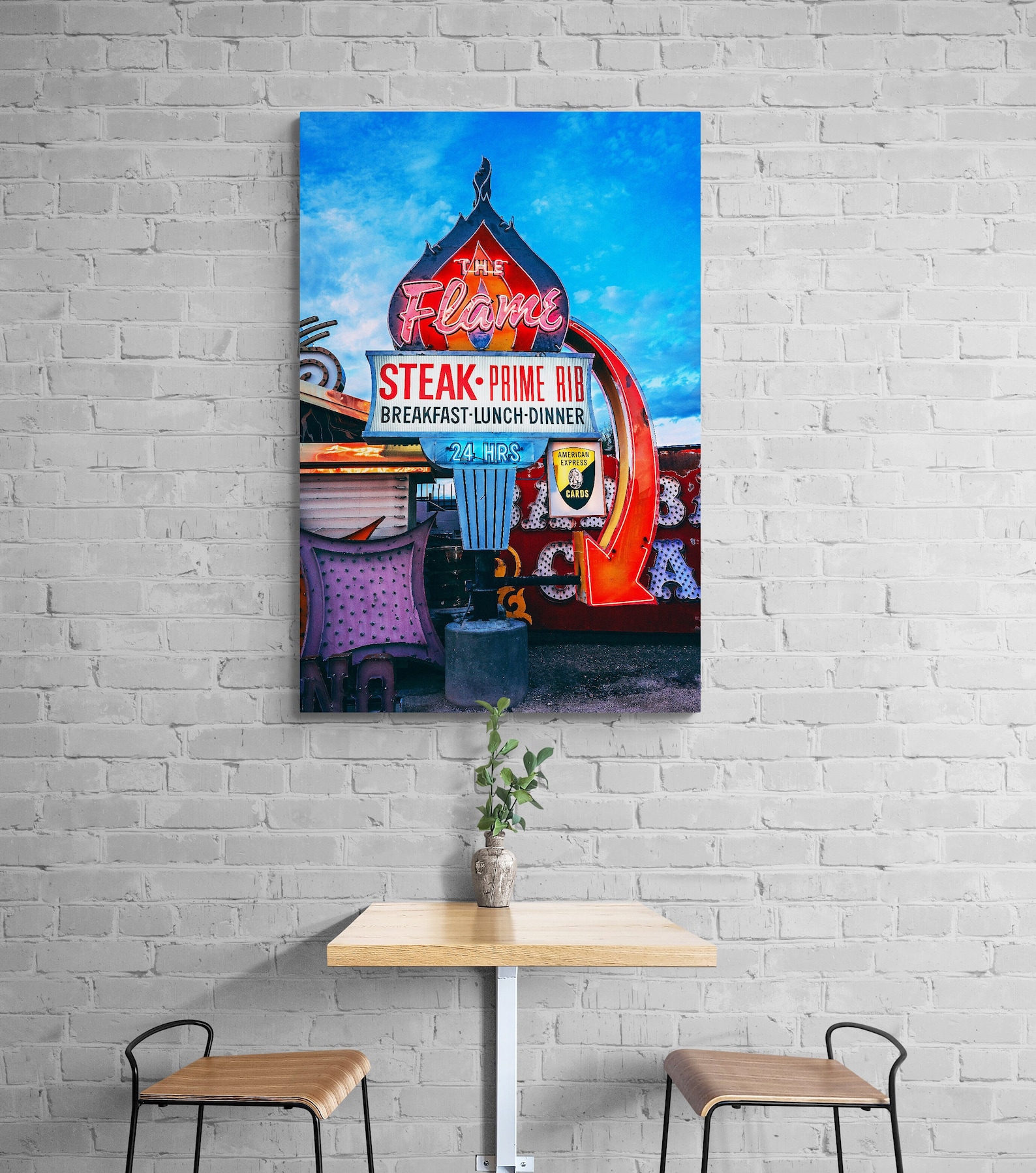 Retro Las Vegas Sign Print, the Flame Steakhouse Sign, Classic Neon ...