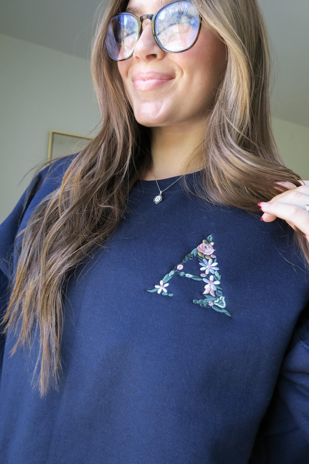 Custom Initial Floral Embroidered Sweatshirt, Monogrammed Shirt ...
