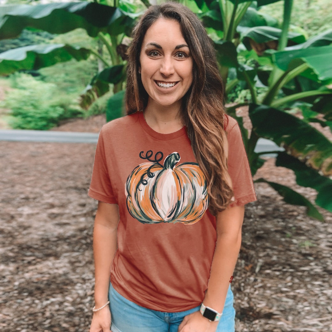 Pumpkin Fall Tshirts Women, Pumpkin Shirt, Women's Graphic Tee, Cute ...
