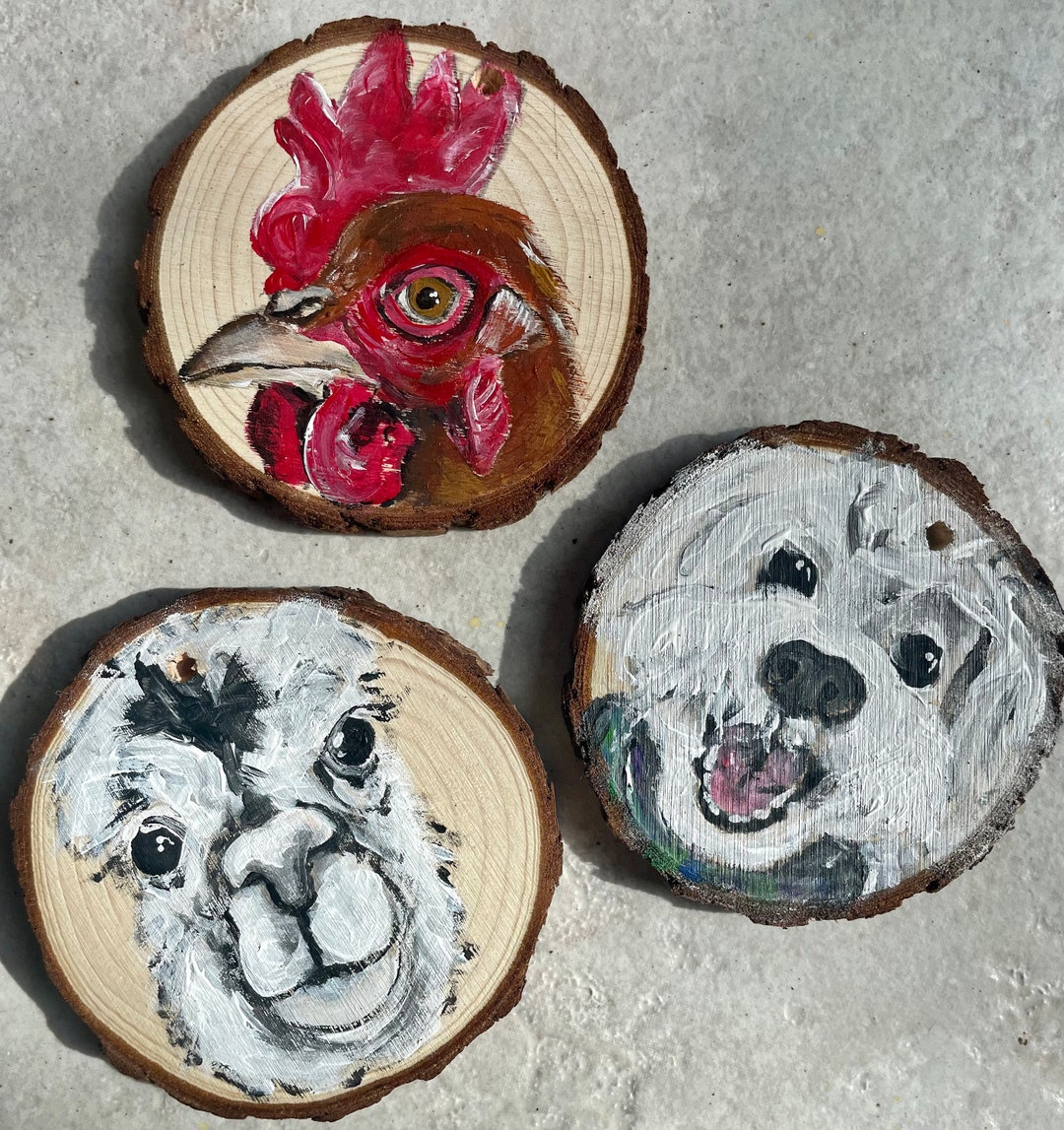 Custom Hand Painted Wood Slice Pet Portrait Ornament - Etsy