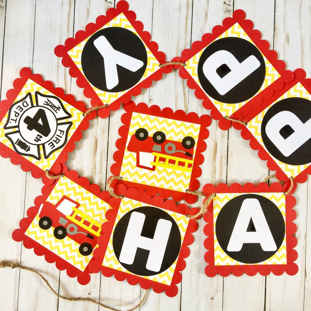 Firefighter Birthday Banner: Fire Truck Party Theme - Etsy