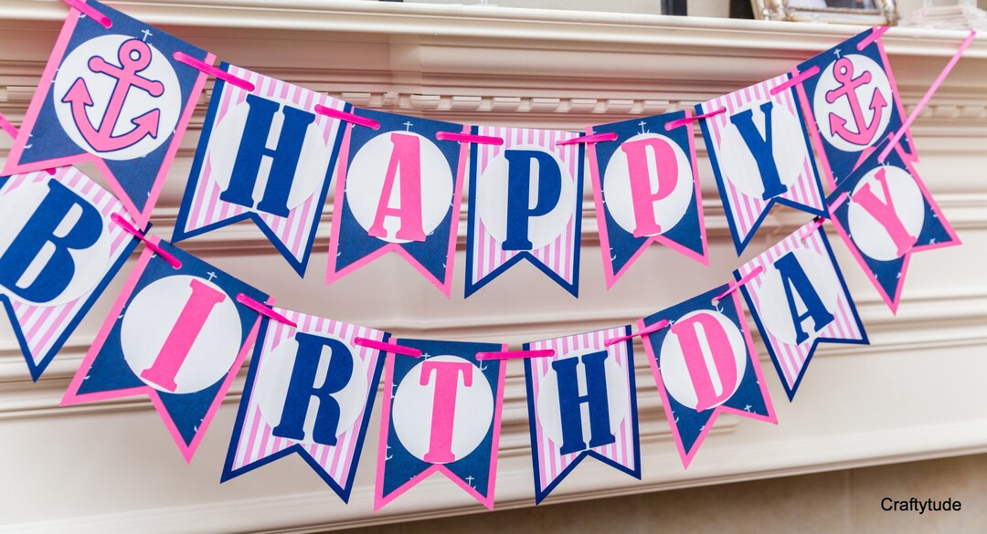 Nautical Party, Girly Nautical Birthday Banner, Nautical Birthday ...