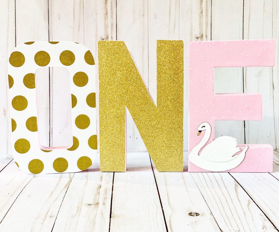 Pink & Gold Swan First Birthday Letters: Party Decor (3 Letters) - Etsy