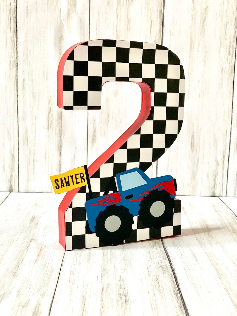 Monster Truck Birthday Number Centerpiece: First Birthday Decor - Etsy