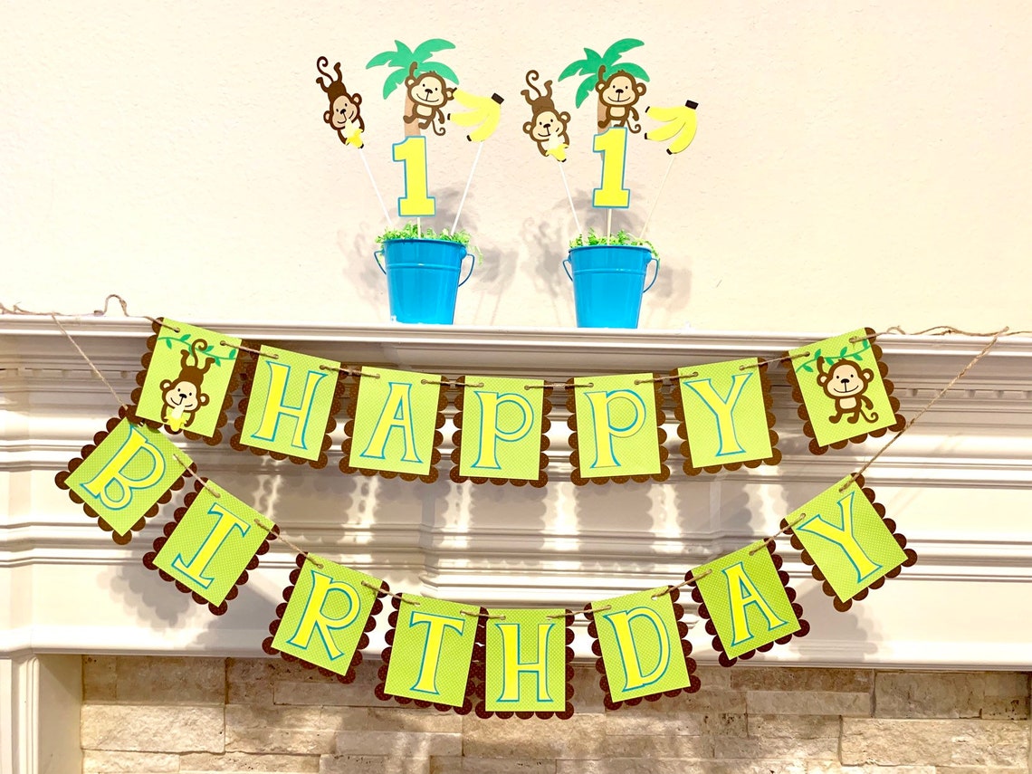 Monkey Banner Monkey Party Decorations First Birthday - Etsy