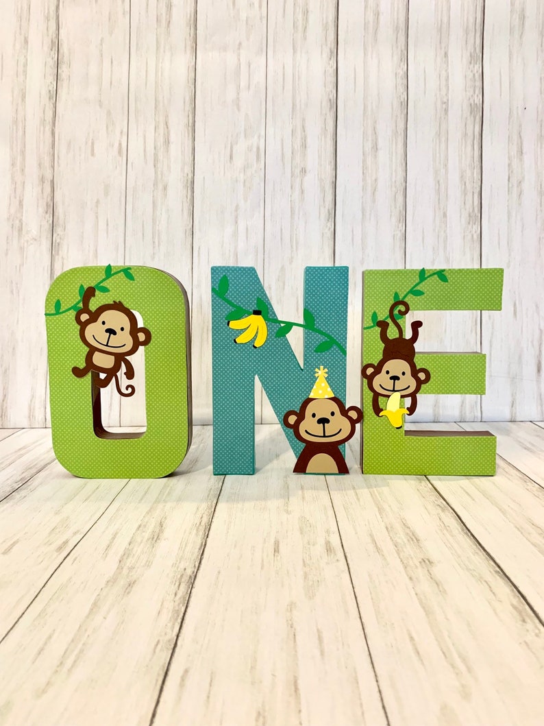 Monkey First Birthday Party Decorations: Handmade Paper Mache Letters ...
