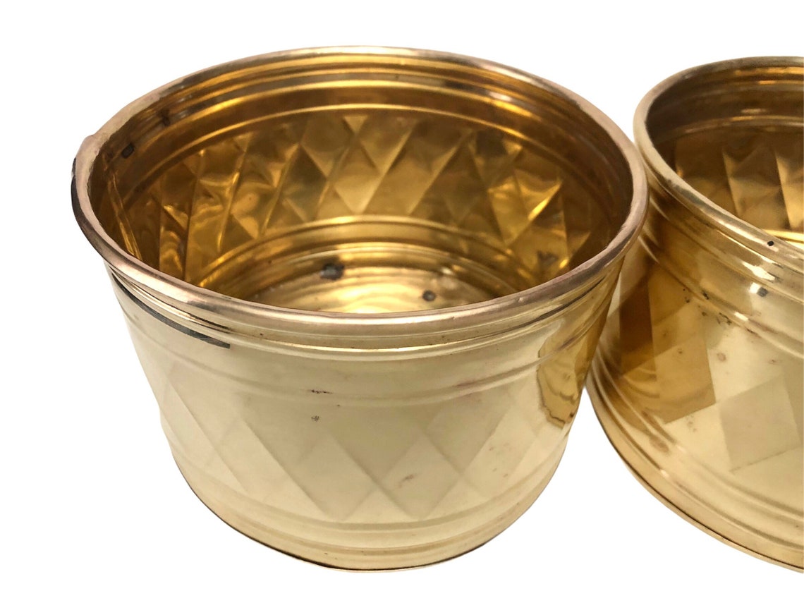 Vintage Pair of Round Brass Diamond Planters Gold Metal - Etsy