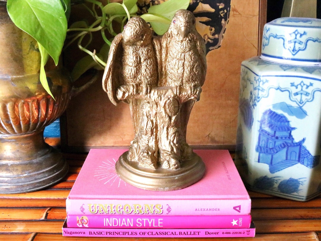 Vintage Gold Pair of Parakeets or Parrots on Branch Figurine on Base ...