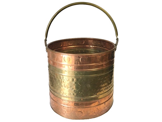 Vintage Hammered Brass and Copper Drum Bucket With Handle - Etsy