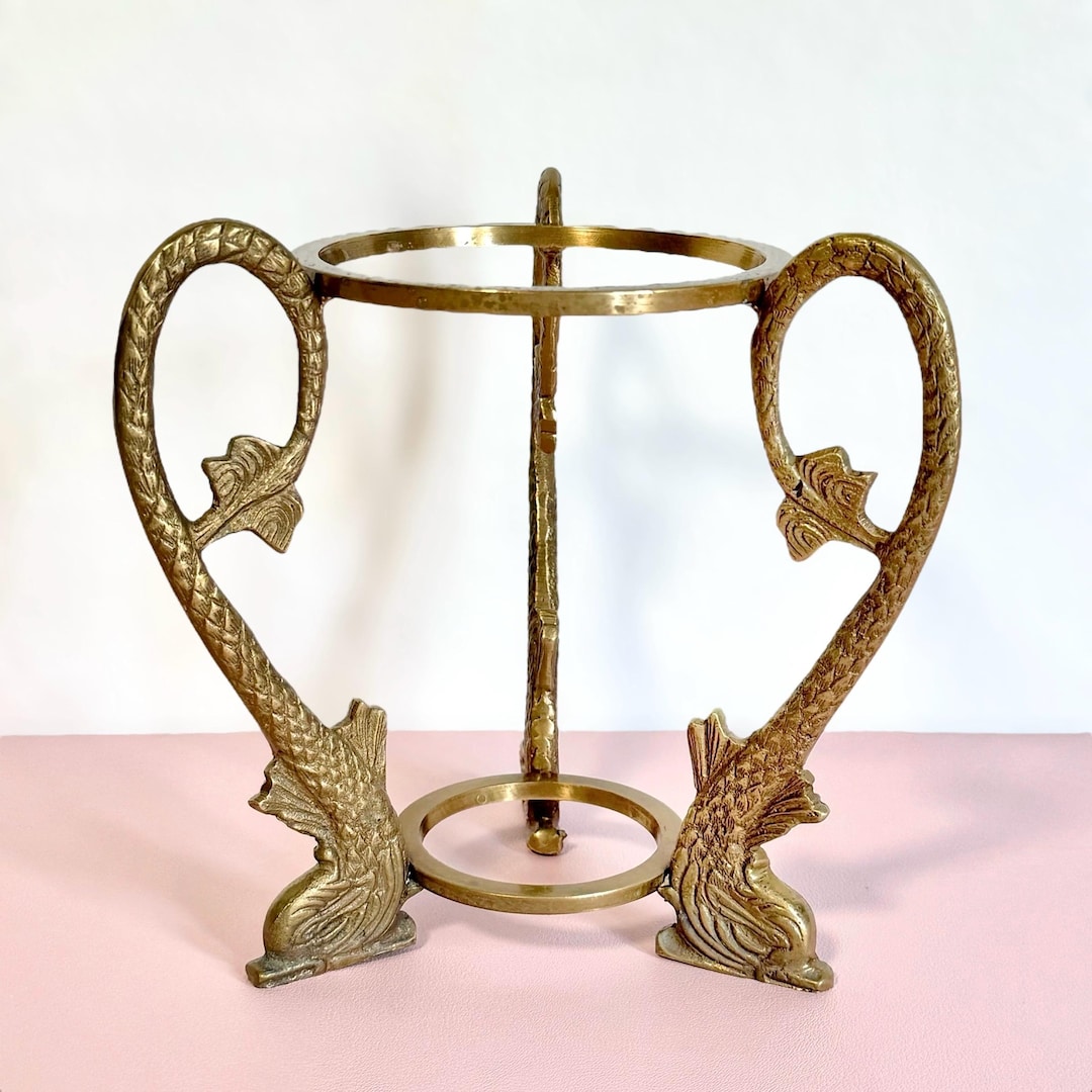 Vintage 6.5 Brass Triple Koi Fish Display Holder Stand Gold Metal ...