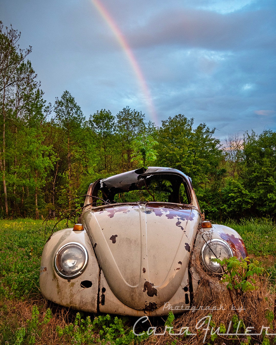 Photograph of a VW Bug Under a Rainbow - Etsy