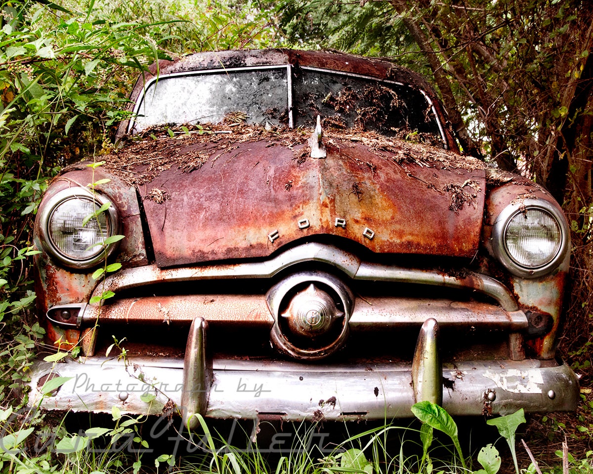 Photograph of a Very Rusty 1949 Ford Car in the Woods | Etsy