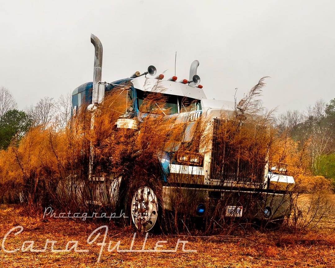 Photograph of a Blue and White Peterbilt Diesel Tractor Trailer Semi ...