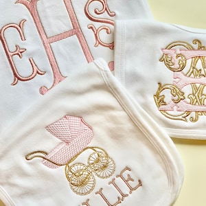 Trio Baby Gift Set - Blanket, Bib, and Burp Cloth - Baby Shower, Baby ...