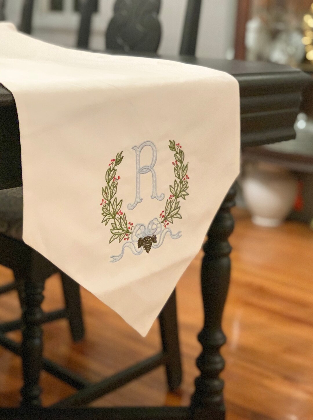 Table Runner With Romanesque Monogram and Holiday Frame - Etsy
