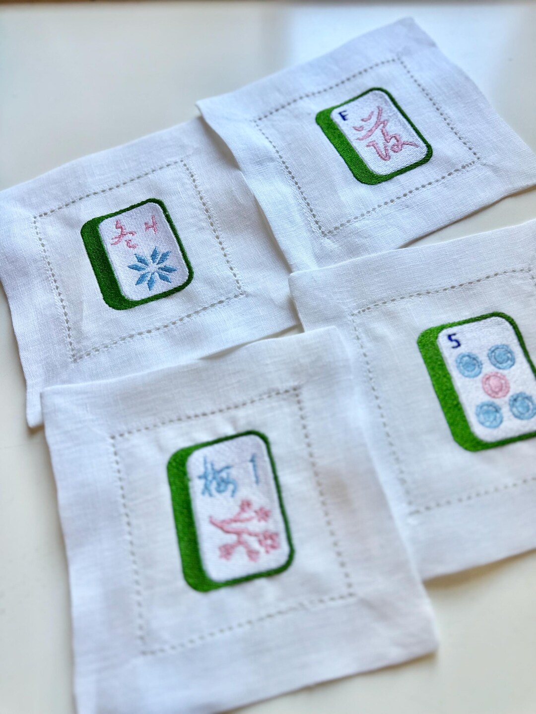 Mahjong Cocktail Napkins With Adorn Tiles (set of 4) - Etsy
