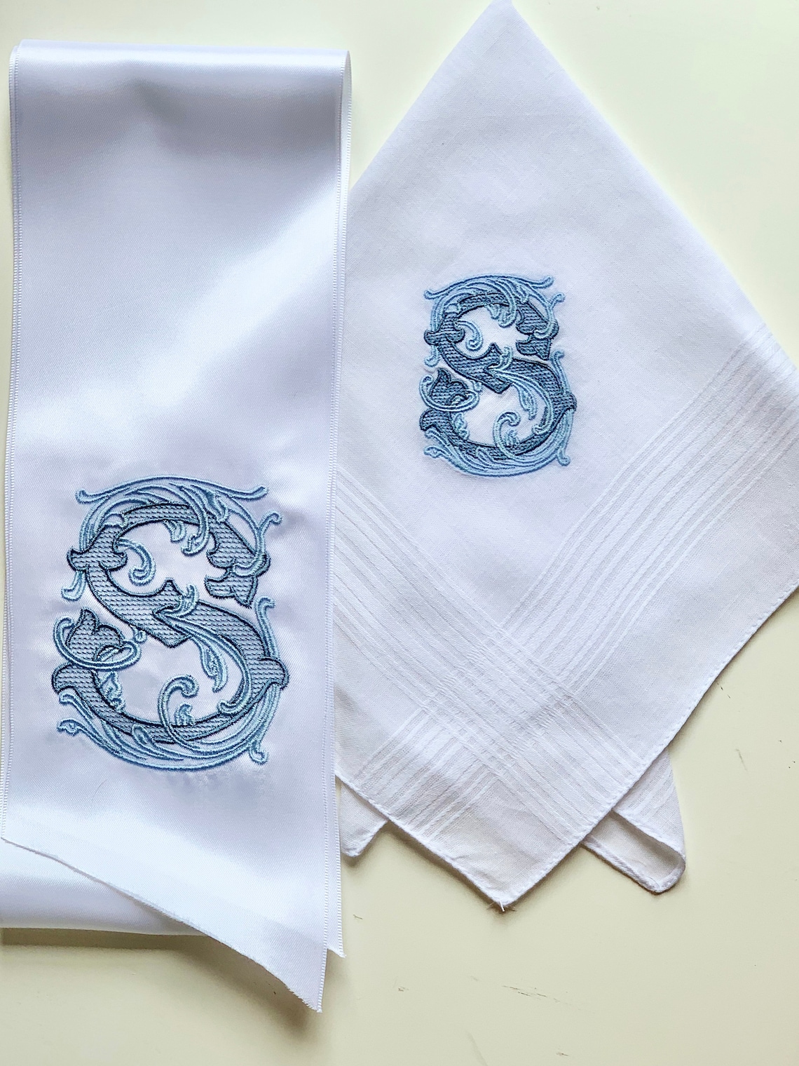 Bouquet Sash With Vintage Vine Monogram Double Faced Satin | Etsy