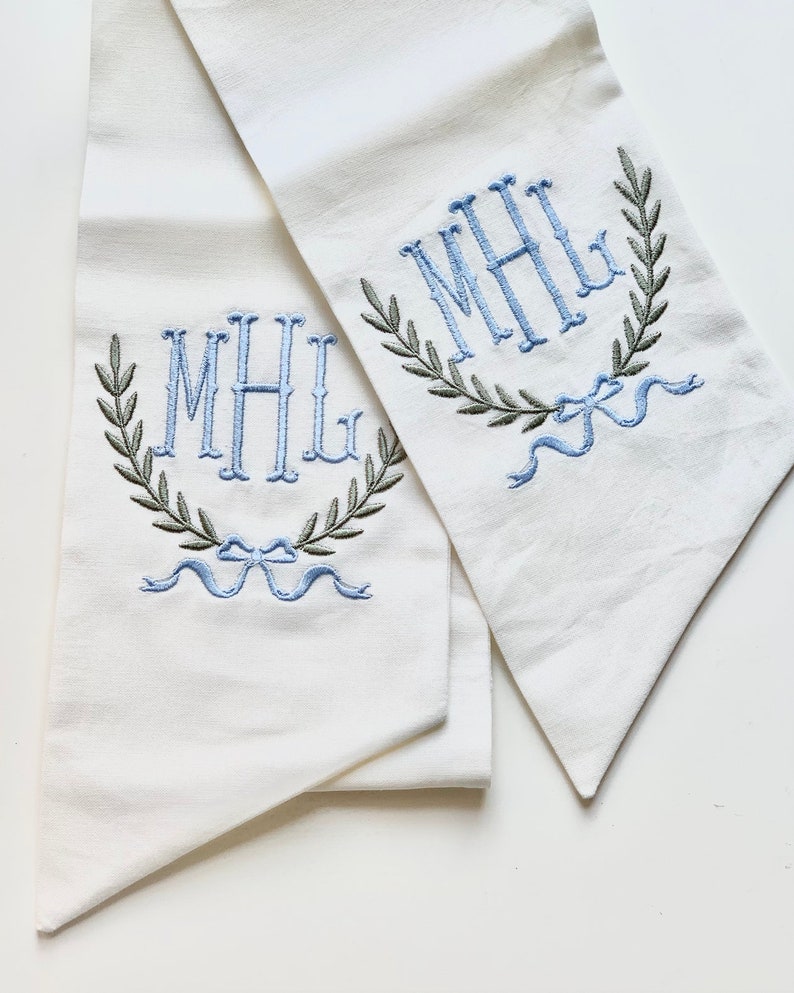 Laurel Wreath Ribbon Sash Double Monogrammed Bow Ribbon | Etsy