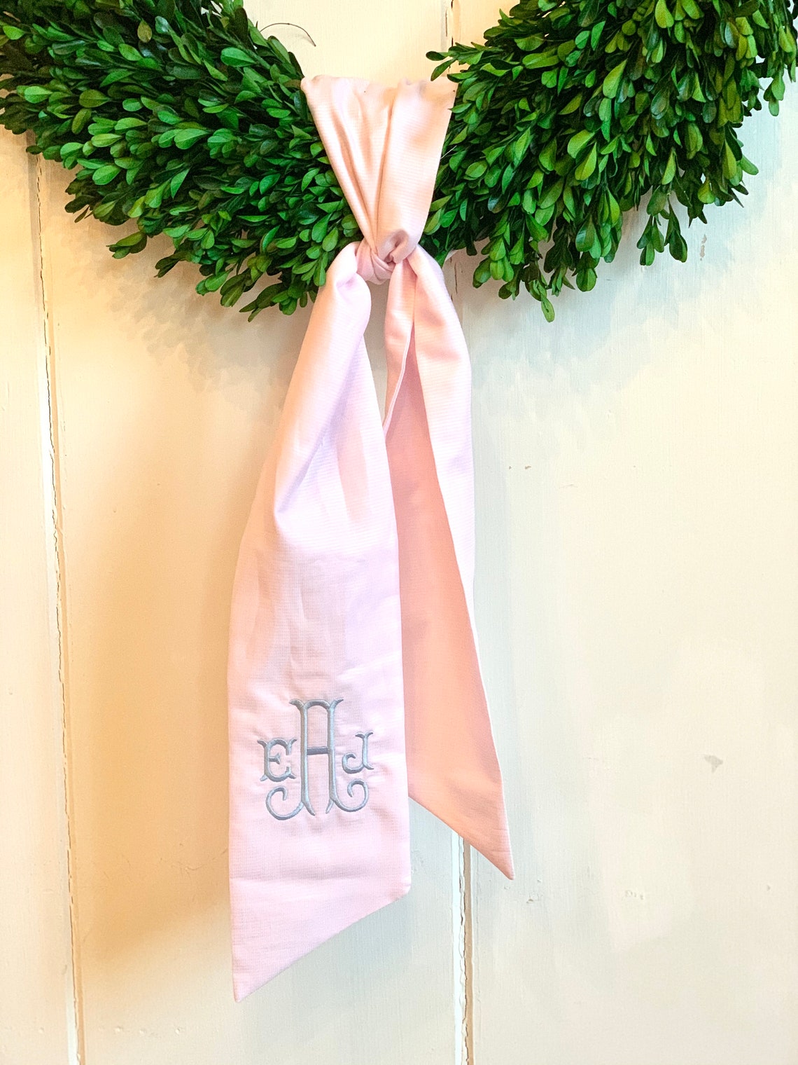 Pink Bow/Wreath Sash /Ribbon with 3 Initial Curl Monogram | Etsy