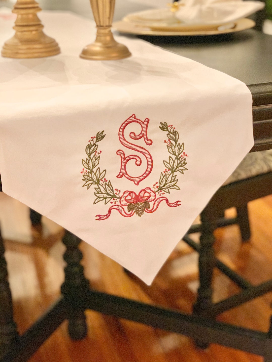 Table Runner With Romanesque Monogram and Holiday Frame - Decor ...