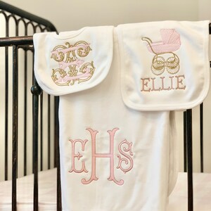 Trio Baby Gift Set - Blanket, Bib, and Burp Cloth - Baby Shower, Baby ...