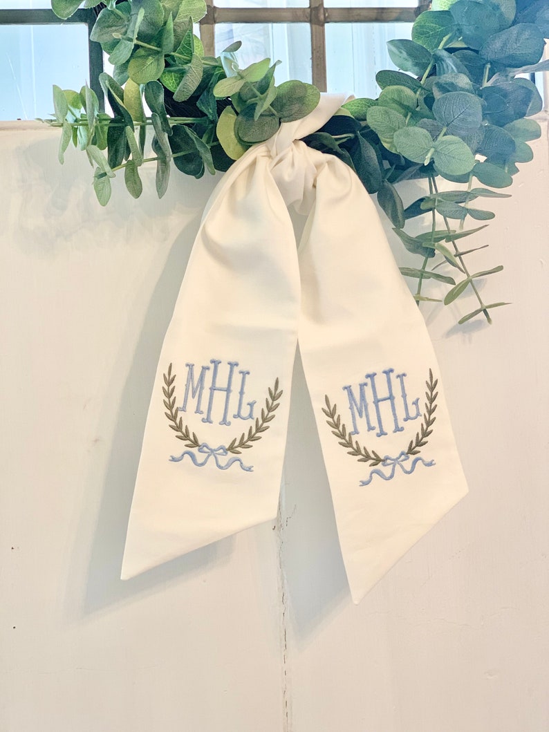 Laurel Wreath Ribbon Sash Double Monogrammed Bow Ribbon | Etsy