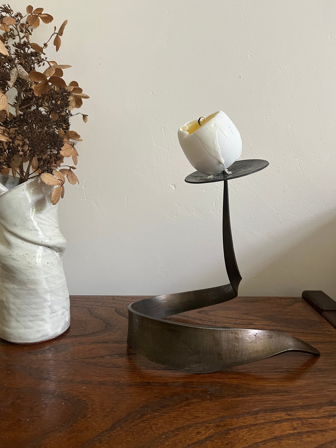 Brutalist Midcentury Wrought Iron Swirl Candlestick - Etsy