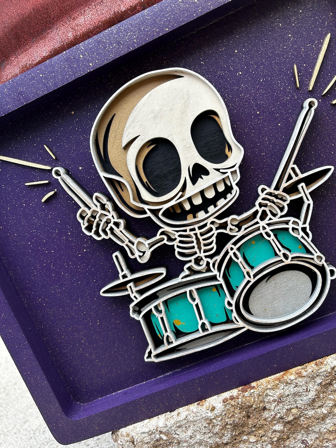 3D Layered Skeleton Drummer Skull Drums for the Band Gifts for Him ...