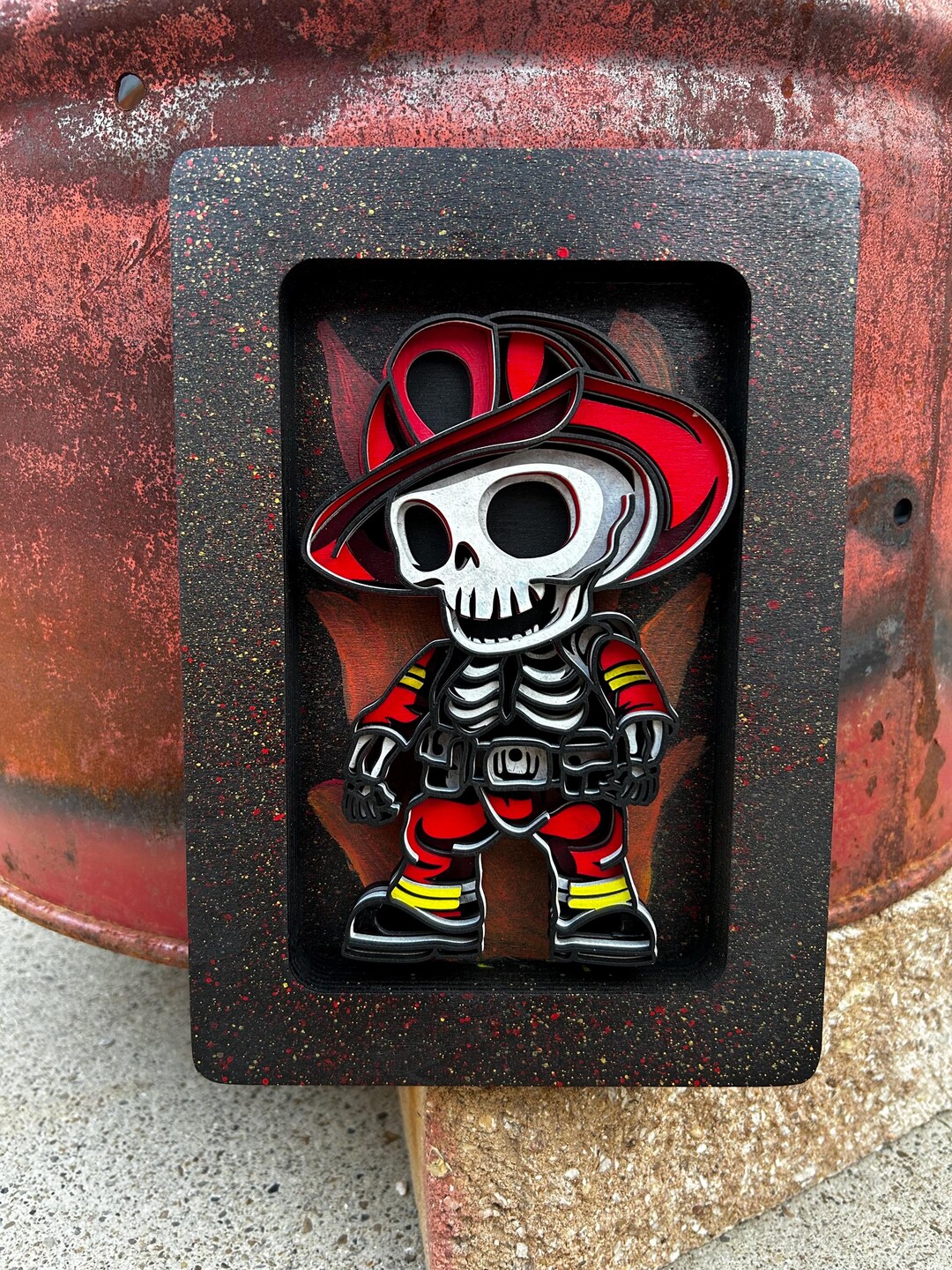 3D Layered Art Firefighter Fireman Gifts for Him Skeleton Cool Wall Art ...