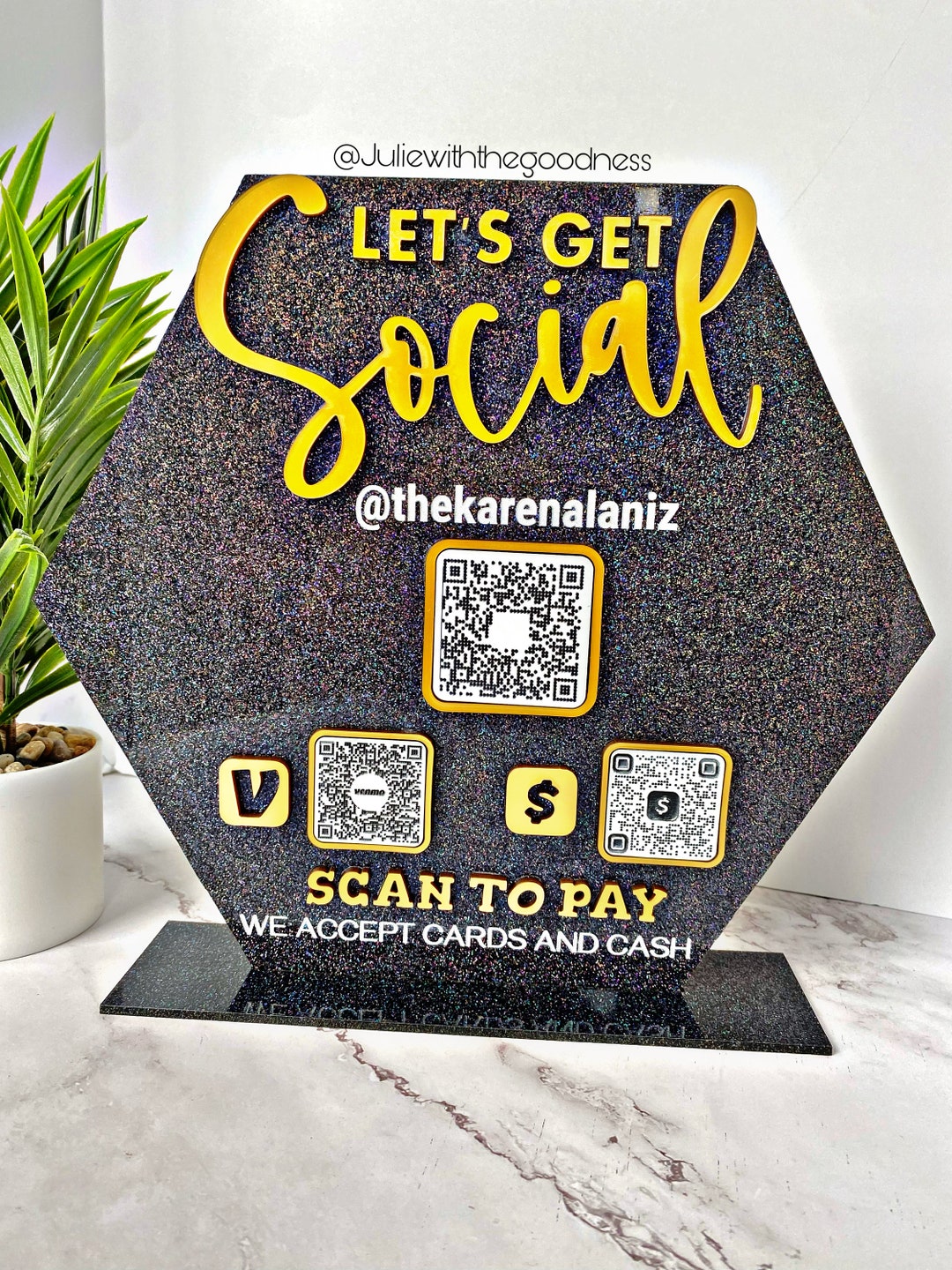 Scan to Pay Social Media Sign / Lets Get Social / Event Sign / Hexagon ...