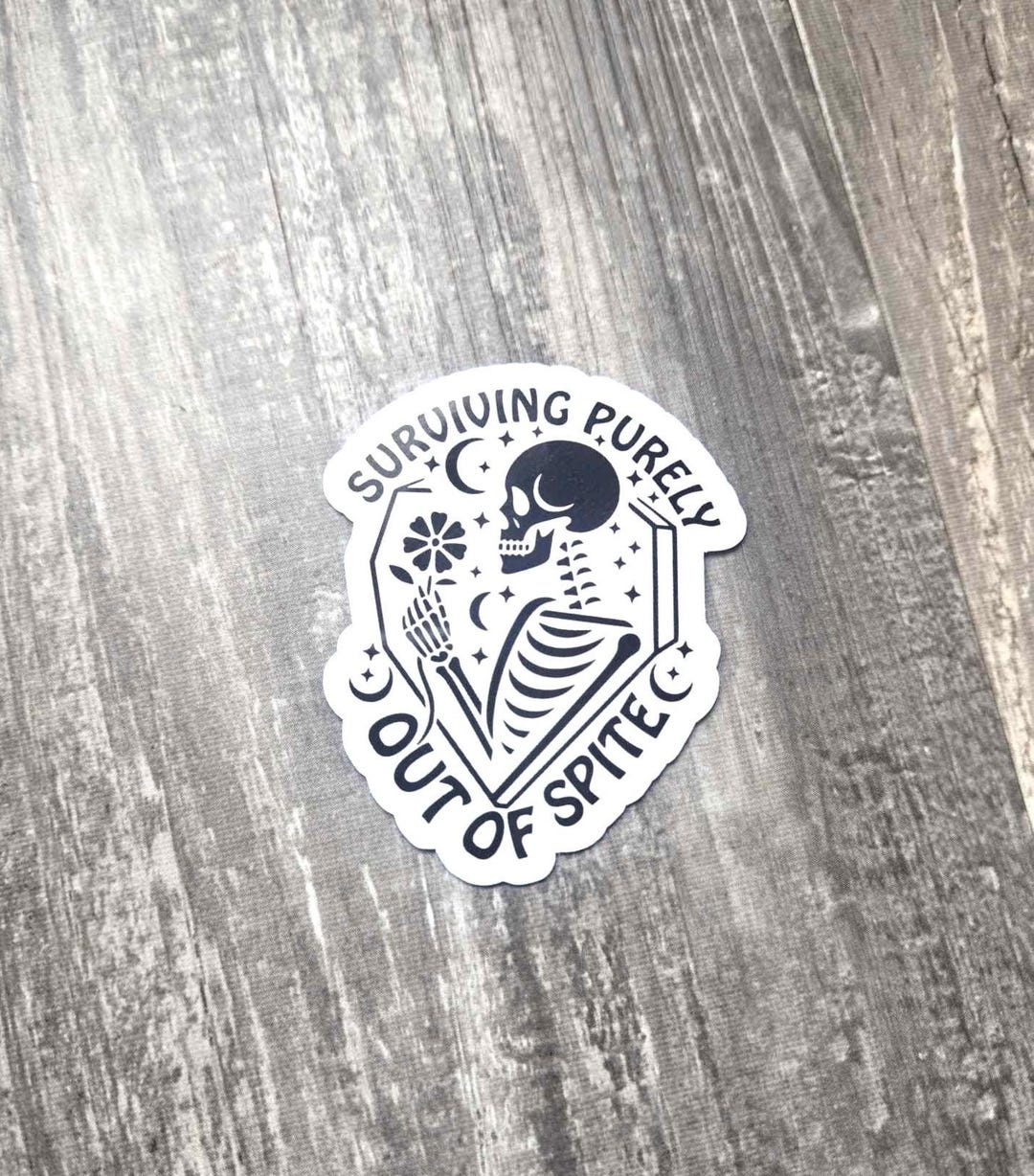 Surviving Out of Spite Sticker: Funny Skeleton Vinyl Decal, Water ...