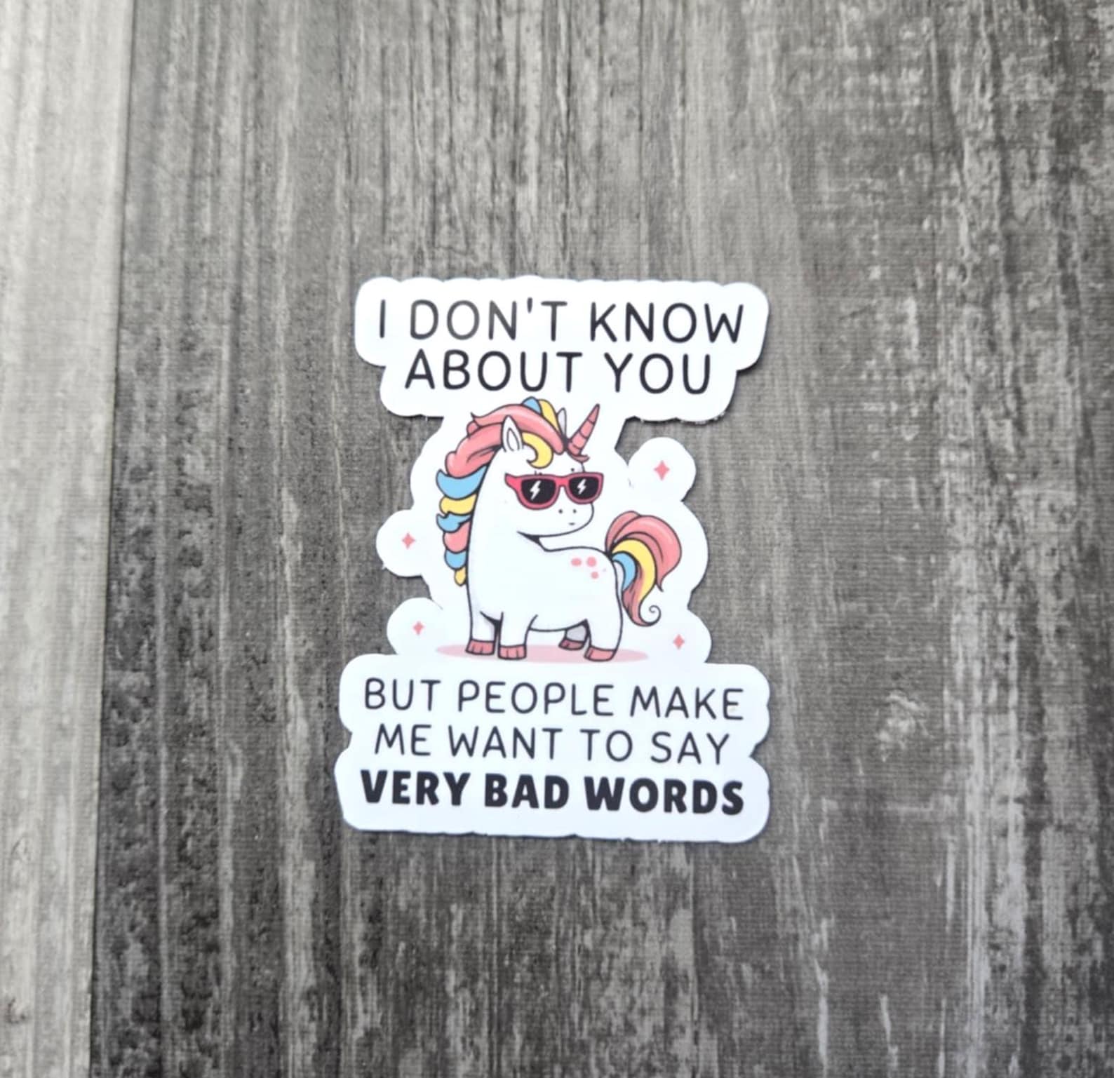 Sarcastic Unicorn Vinyl Sticker: Funny Rainbow Decal ~ Saying Bad Words ...