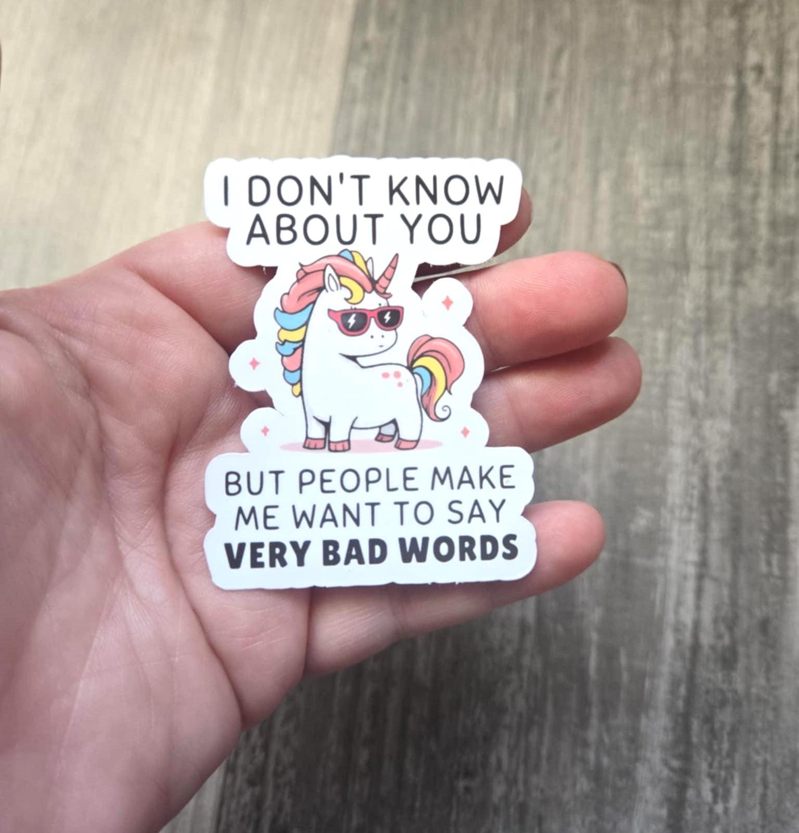 Sarcastic Unicorn Vinyl Sticker: Funny Rainbow Decal ~ Saying Bad Words ...