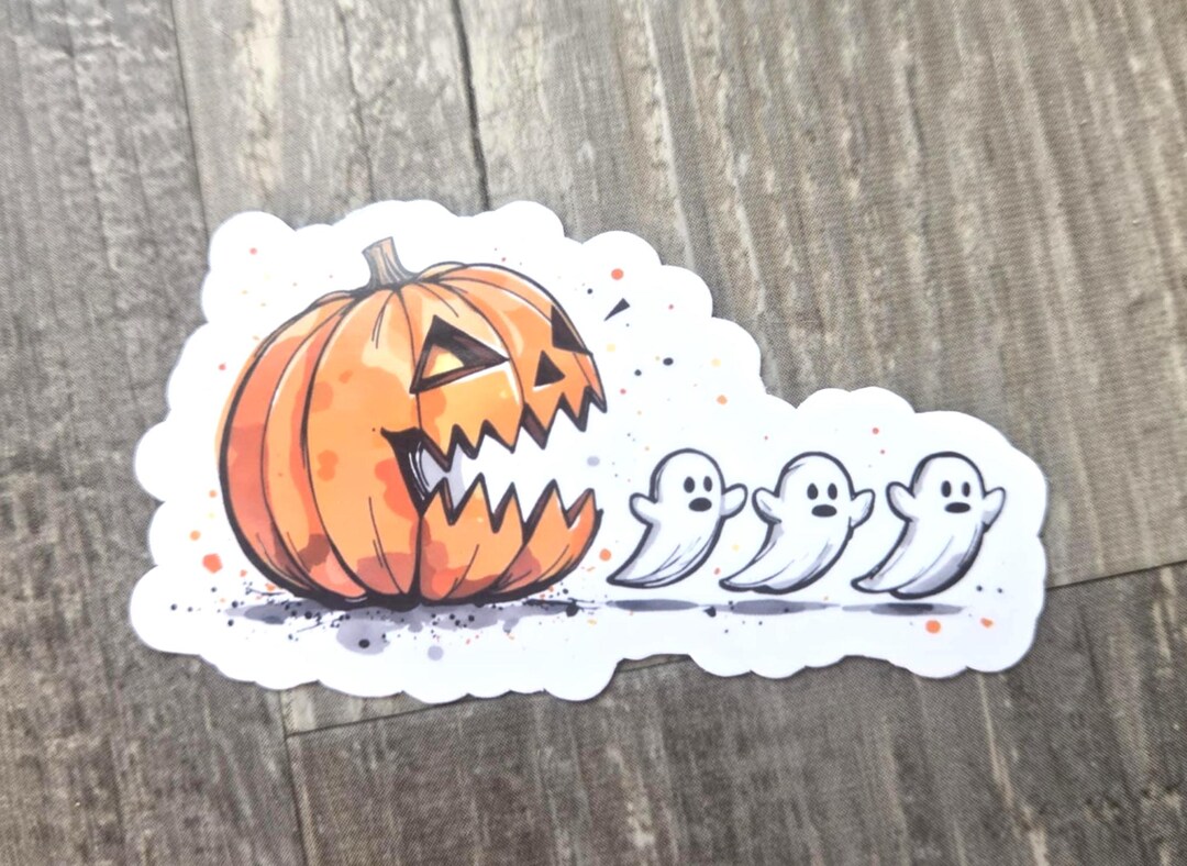 Pac-man Parody Halloween Sticker – Jack-o’-lantern Ghost Chase, Glossy ...