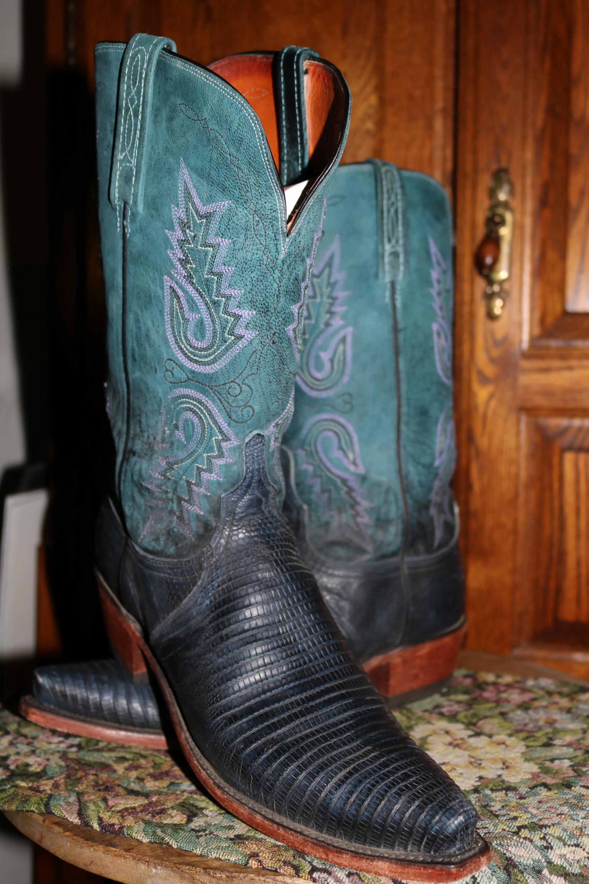 Lucchese ~ Western Boots ~ Blue Stonewash Goat ~ Lizard ~ Beautiful ...