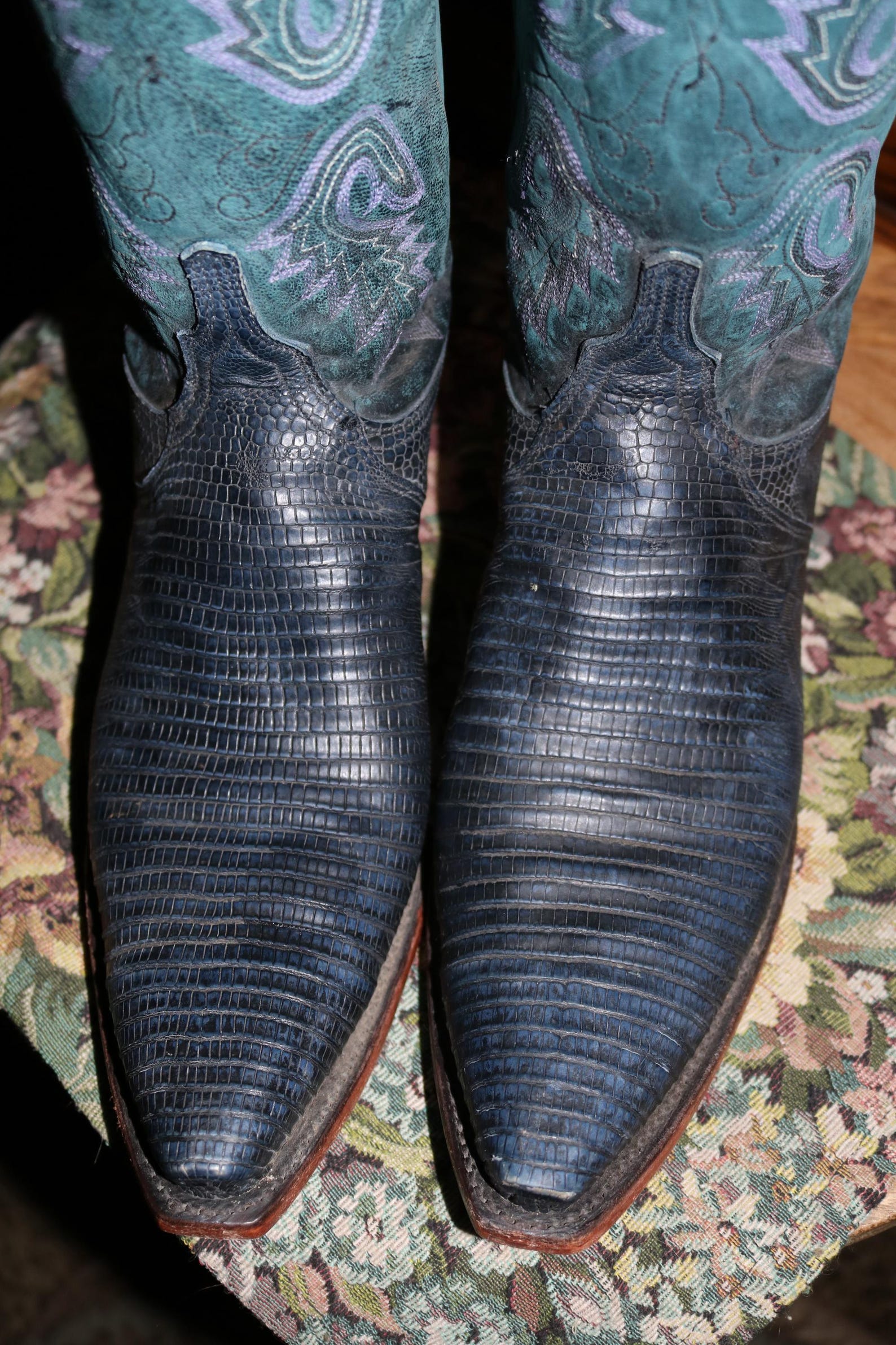 Lucchese ~ Western Boots ~ Blue Stonewash Goat ~ Lizard ~ Beautiful ...