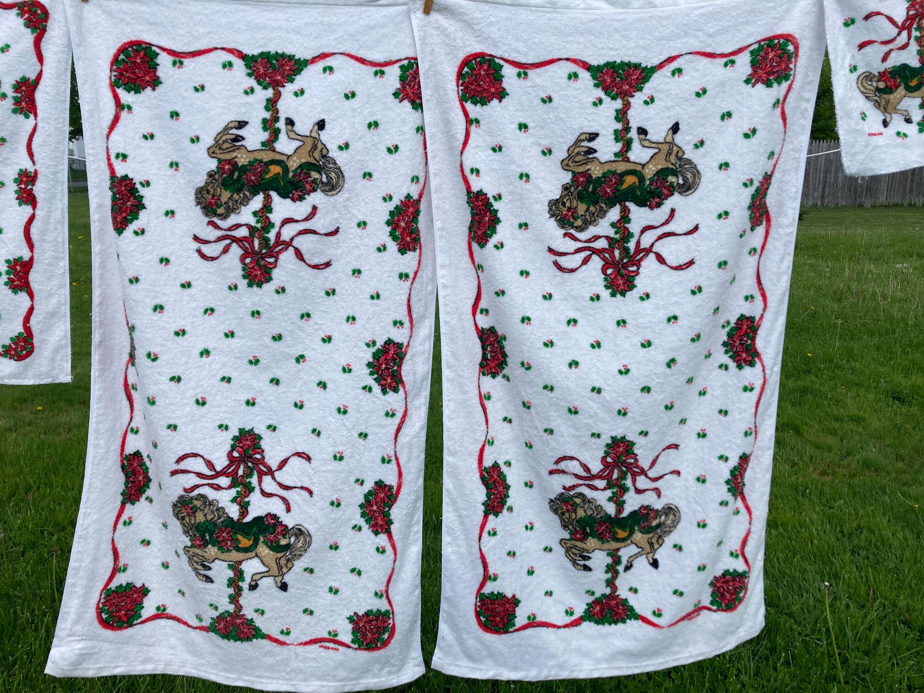 Vintage R.A. Briggs Jillian Rose Carousel Horses Christmas Poinsettia ...